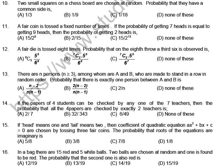 JEE Mathematics Probability MCQs Set C with Answers